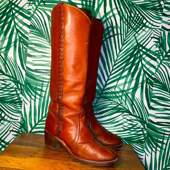 Frye | Shoes | Frye Vintage Brown Braided Leather Campus Cowboy Boots ...